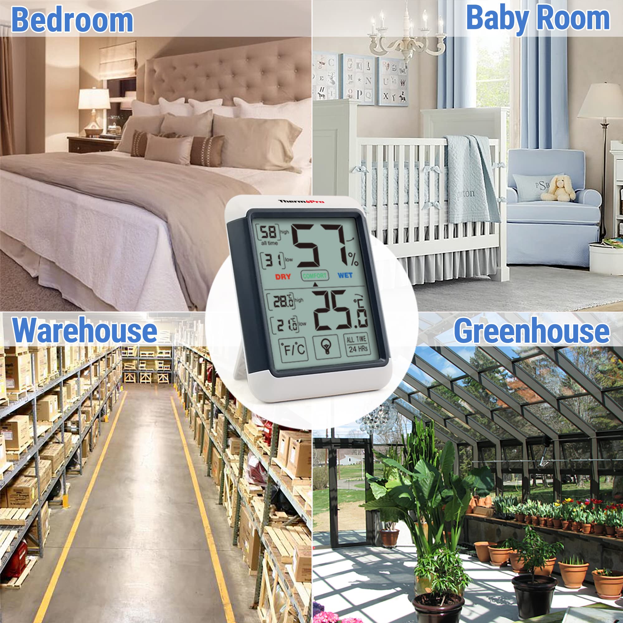 ThermoPro TP55 Digital Hygrometer Indoor Thermometer Humidity Gauge ...