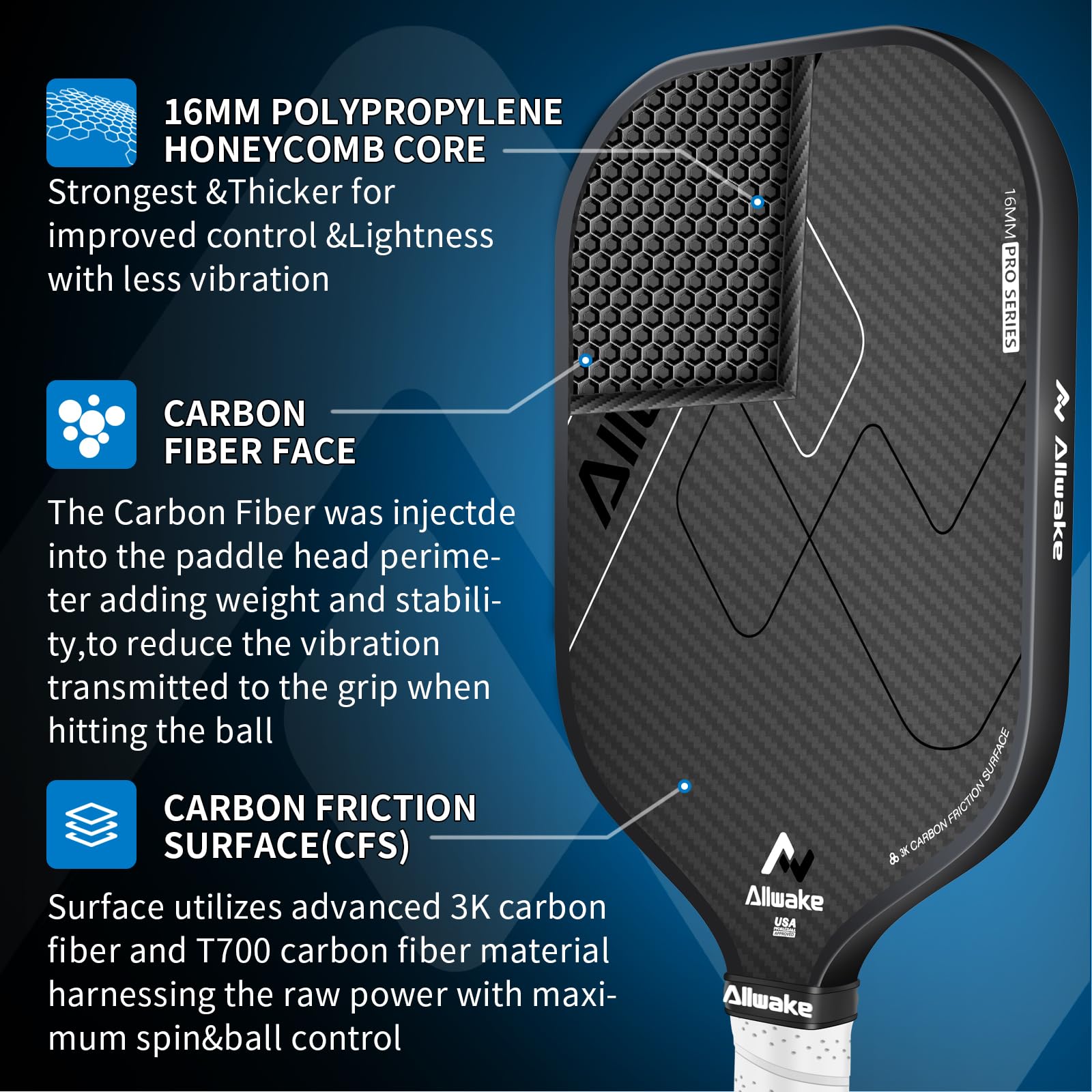 Mua Pickleball Paddles, USAPA Approved, 3k Friction Surface Carbon ...