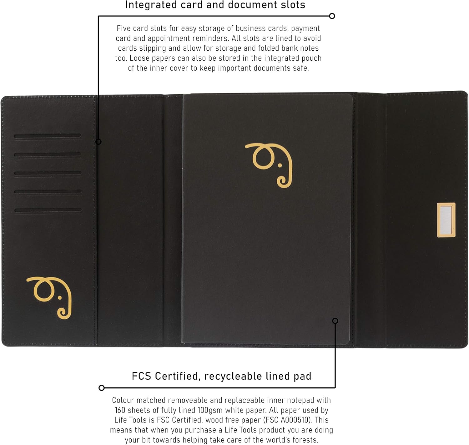 Tri-fold Notebook A5 Notepad Vegan Friendly PU Leather Cover 160 Ruled ...