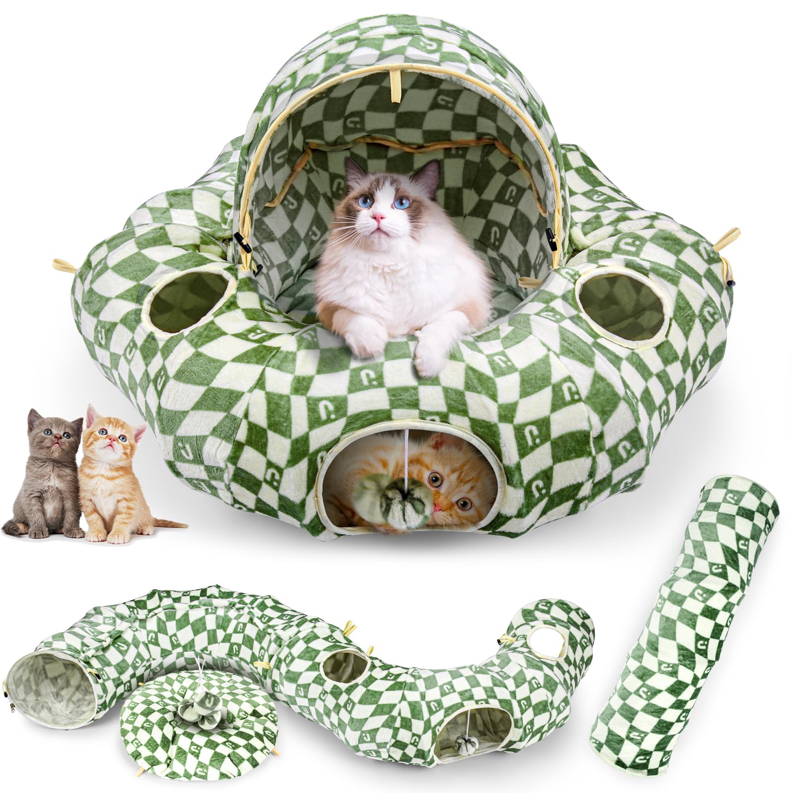 OUHOU Cat Tunnel Bed for Indoor Cats, Cat Donut Tunnel with Straight ...