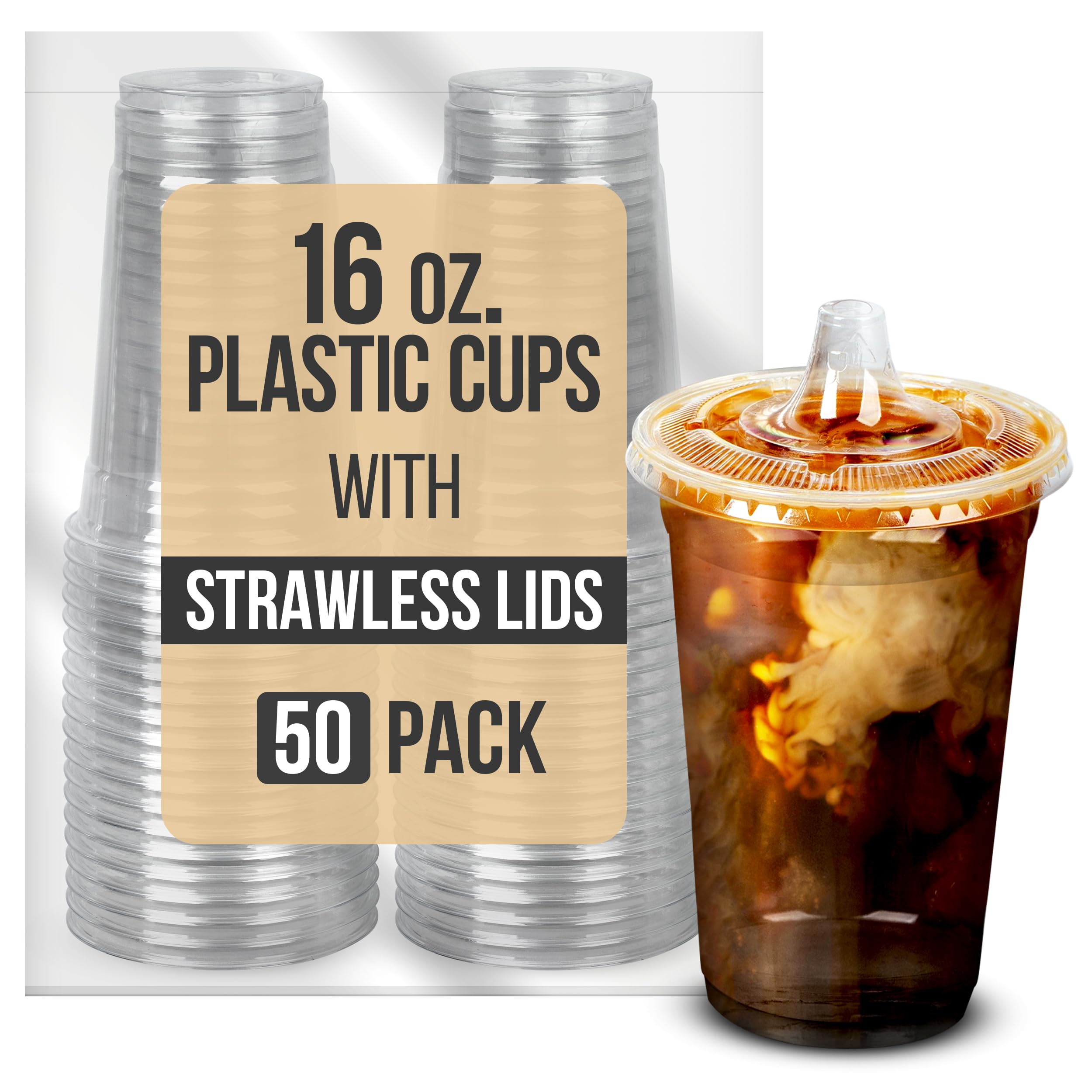 Access Essentials 16 Oz Strawless Plastic Cups with Lids, Pack of 50 ...
