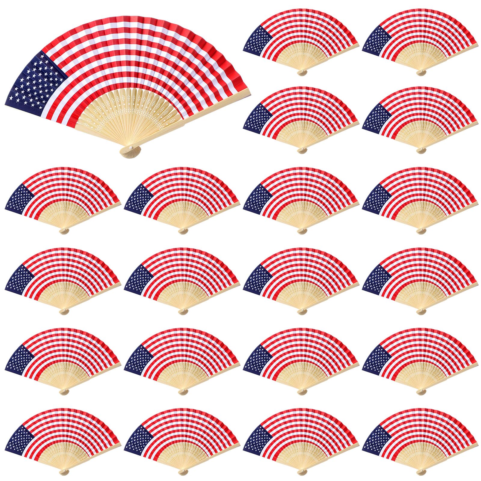 Karenhi 36 Pcs Bulk American USA Flag Hand Paper Fans Foldable Red ...