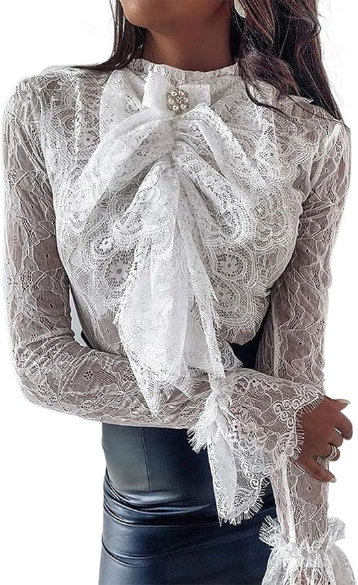 Romanly 2020 - Camicia da Donna in Pizzo Bianco Elegante Camicetta a ...