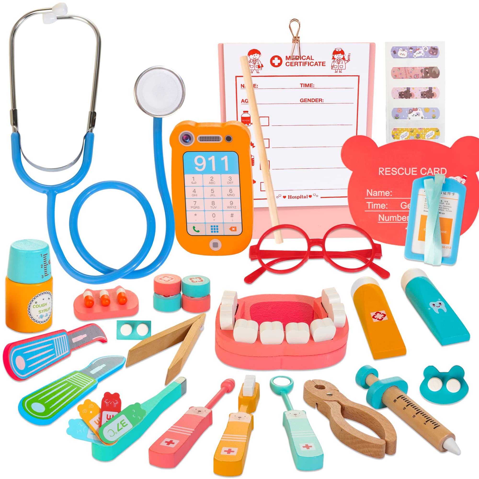 Mua Wooden Dentist Kit for Kids, 41 Pieces Toy Medical Kit with ...