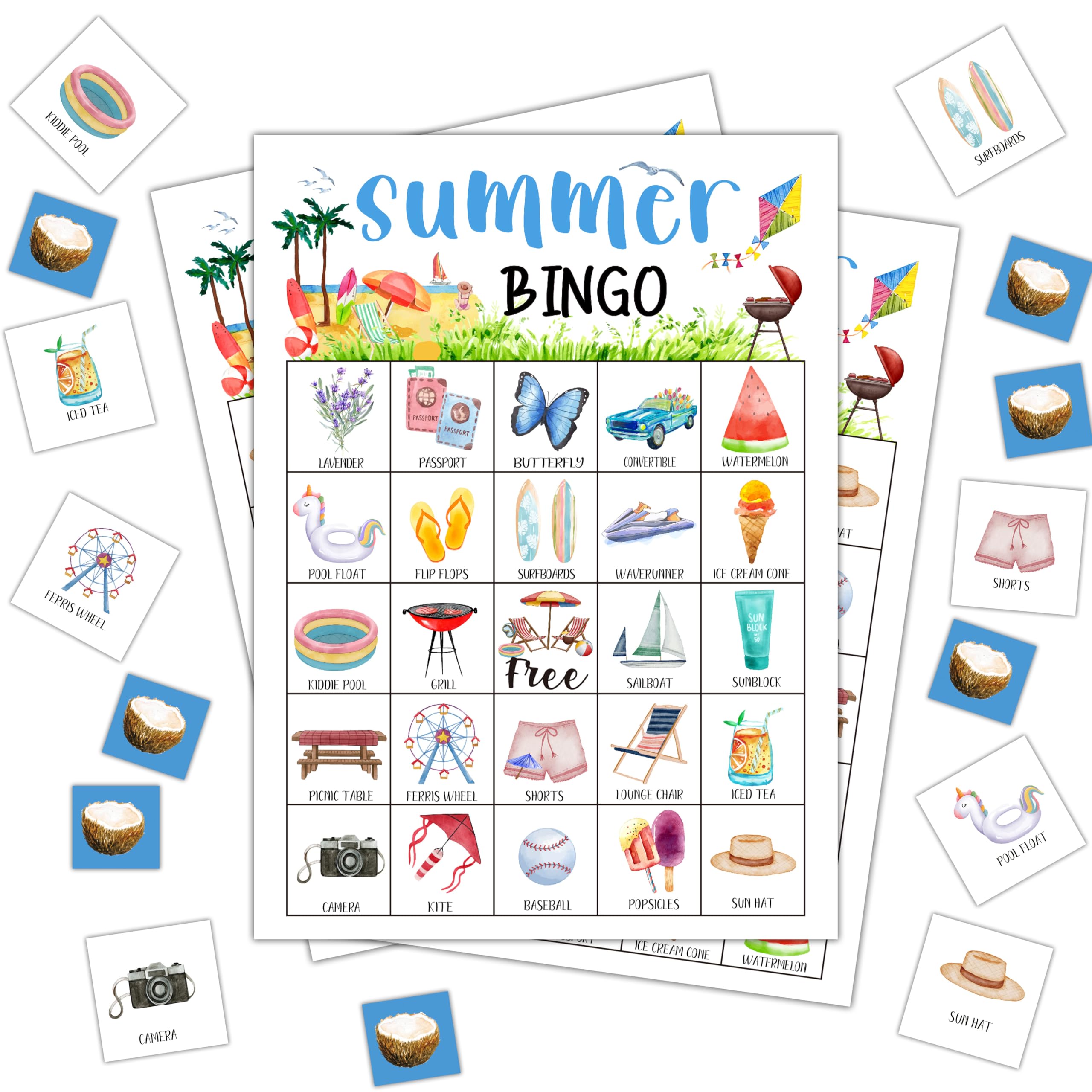 Summer Bingo Cards, Summer Party Bingo Cards for Adults, Hawaiian Bingo ...
