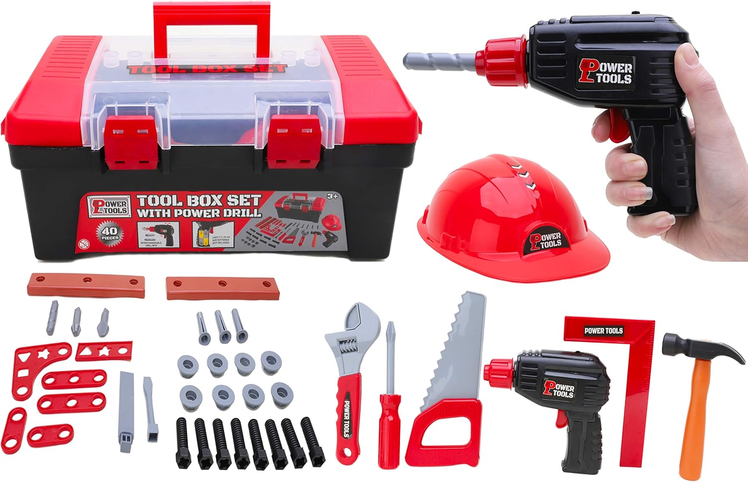 Toyland® 40 Piece Pretend Play Toy Tool Box with Tools Included – Power ...