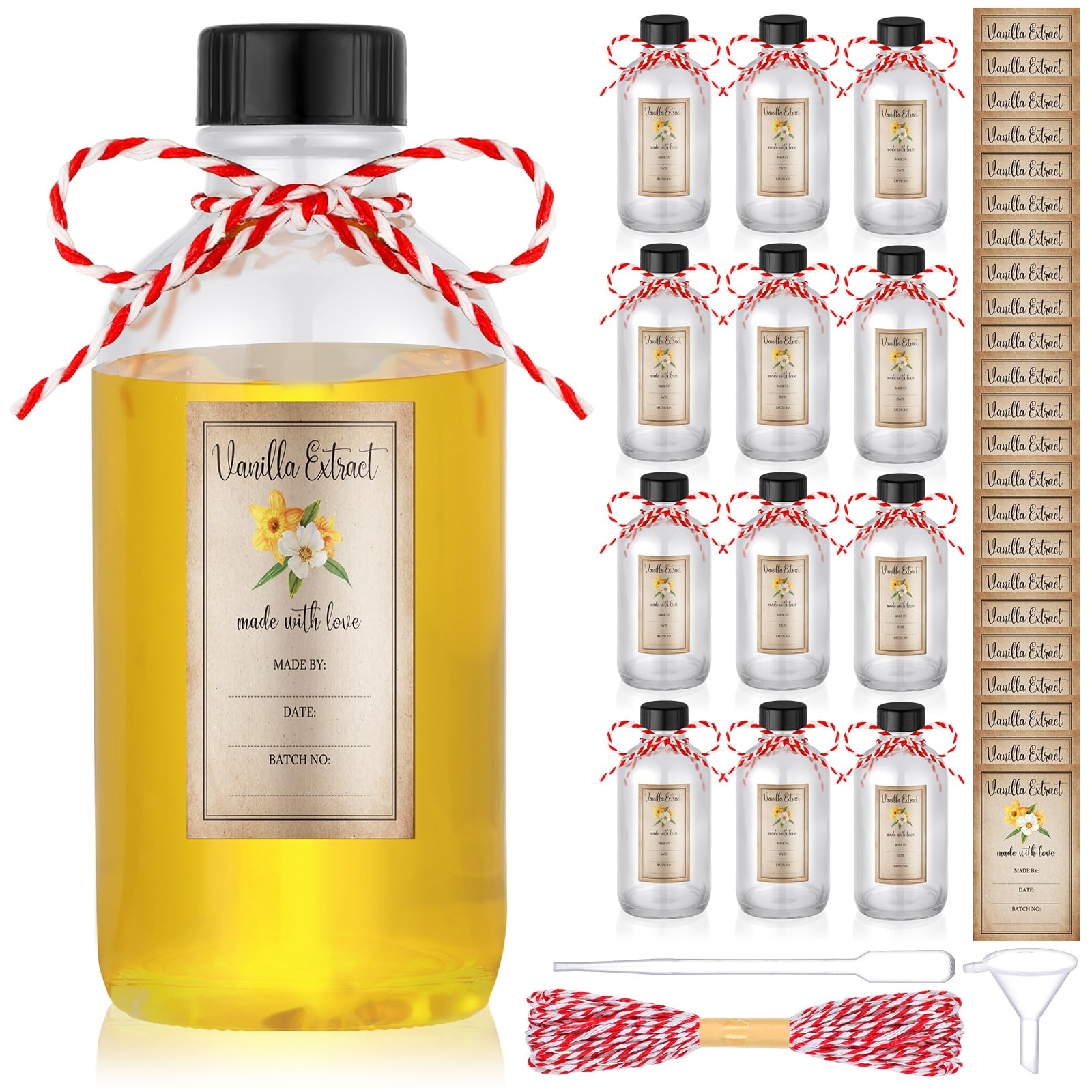 Ziliny 20 Pcs 4 oz Vanilla Extract Bottles Boston Round Bottles with ...