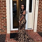 Aries Tuttle Gold Bling Bling Sequined Mermaid Women's Prom Evening ...