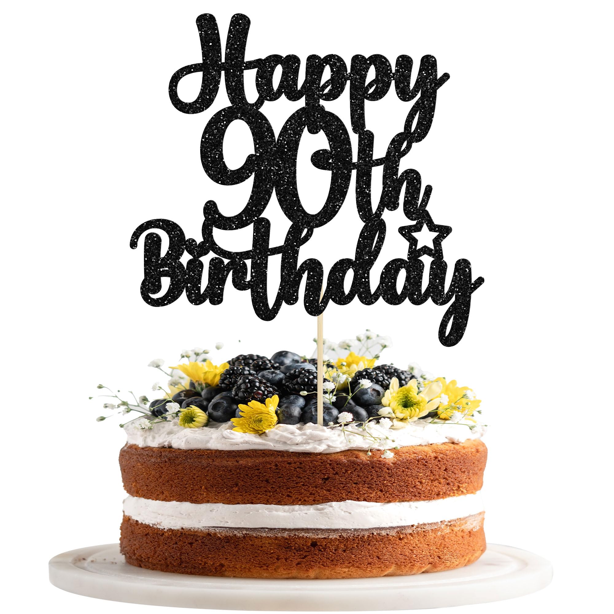 Gyufise 1Pc Happy 90th Birthday Cake Topper Glitter 90 & Fabulous ...