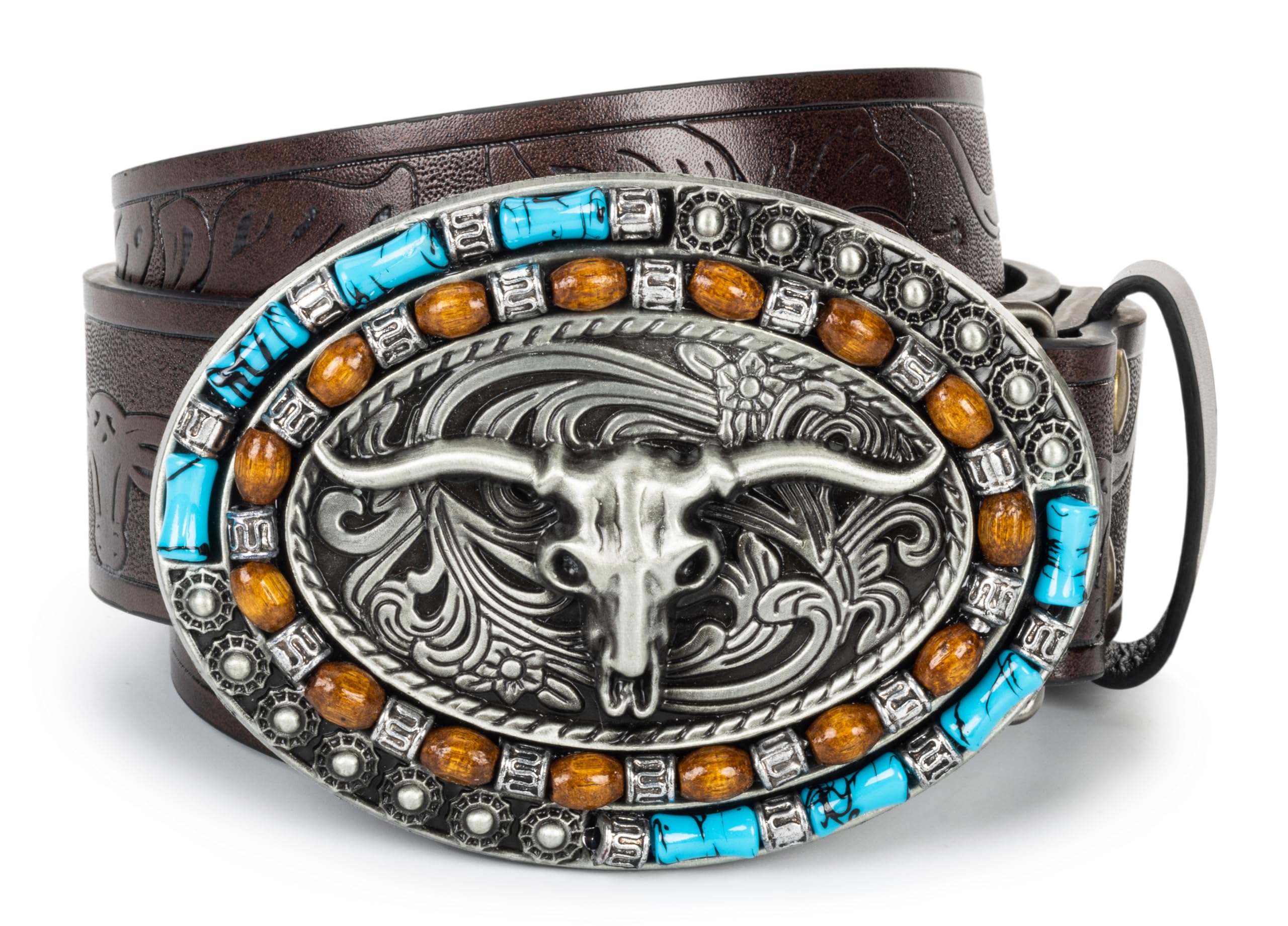 M Women Western Cowboy Belt - PU Leather Longhorn Bull Turquoise ...