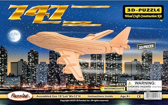 Amazon.com: Puzzled 747 Jet Plane 3D Puzzle Wood Craft Construction Kit ...