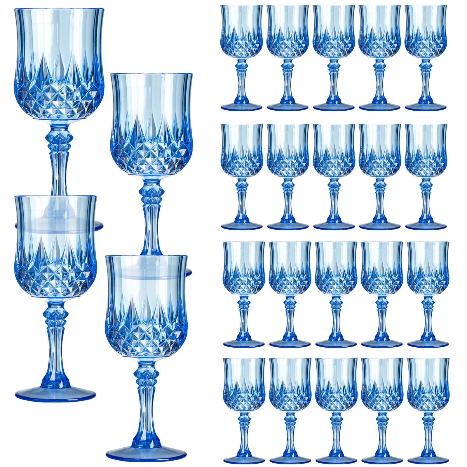 XKXKKE Blue Plastic Wine Glasses Set of 24, Plastic Water Goblets for ...