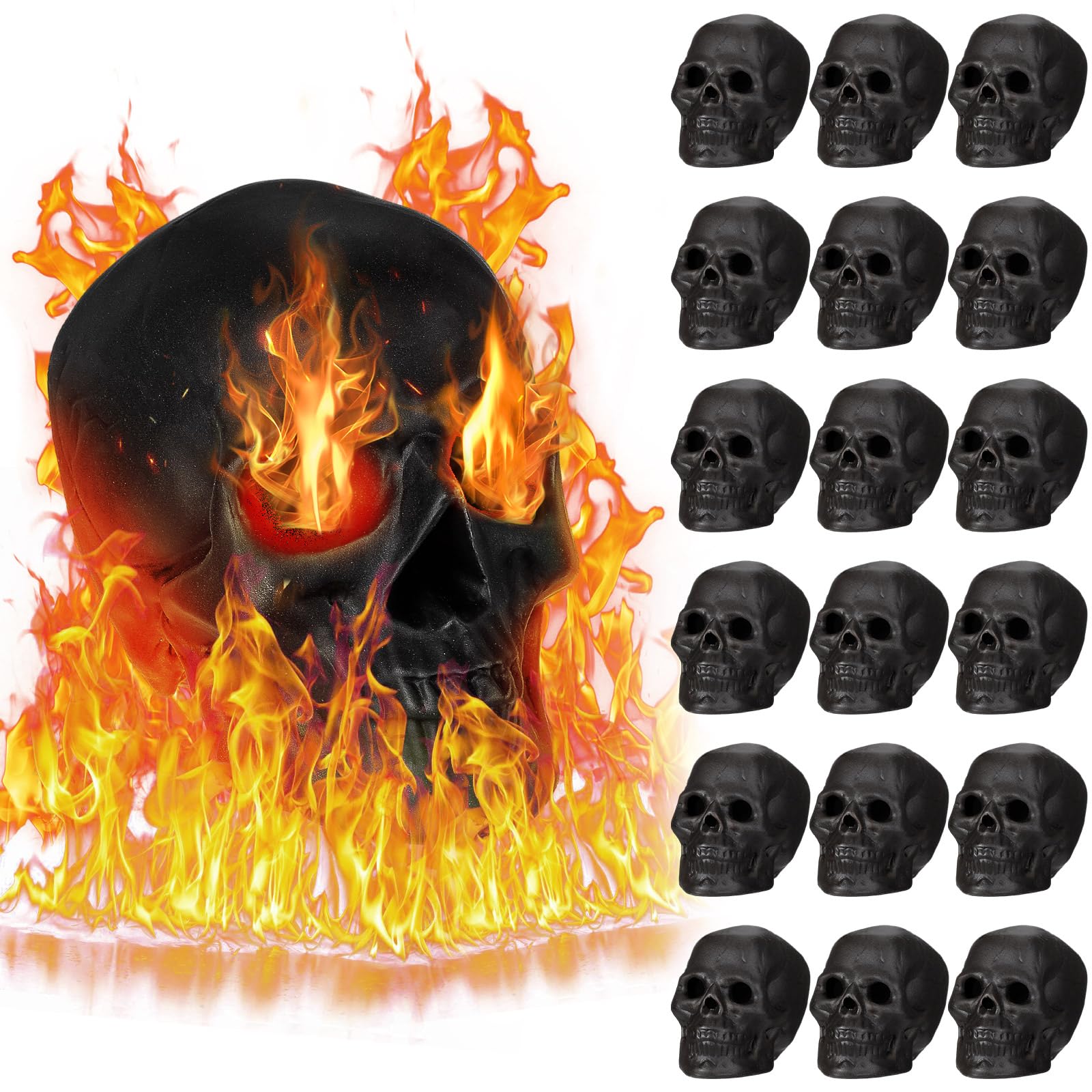 Wettarn 20 Pcs 3.11 Inch Halloween Imitated Human Skull Gas Log for Indoor or Outdoor Fireplaces ...