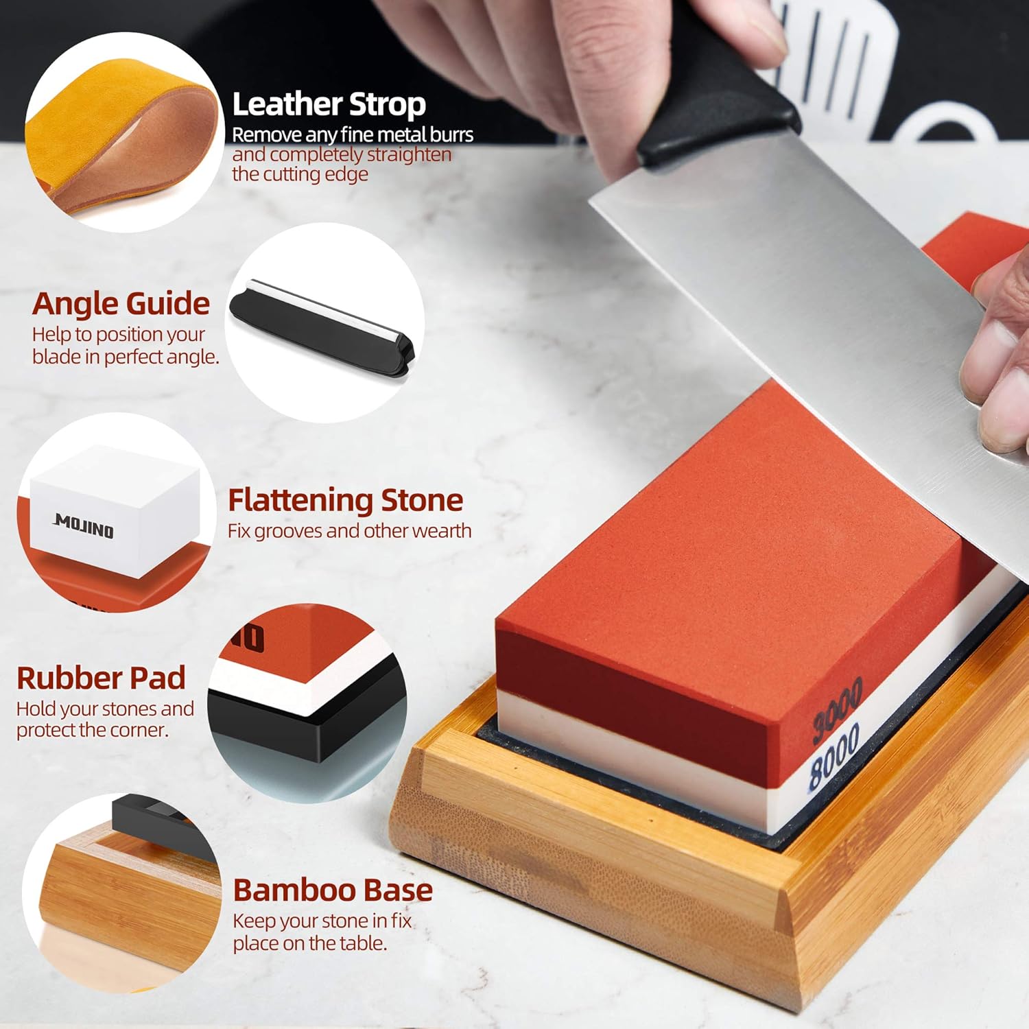 Knife Sharpening Stone Set, MOJINO Professional Sharpener Stone Kit 400 ...