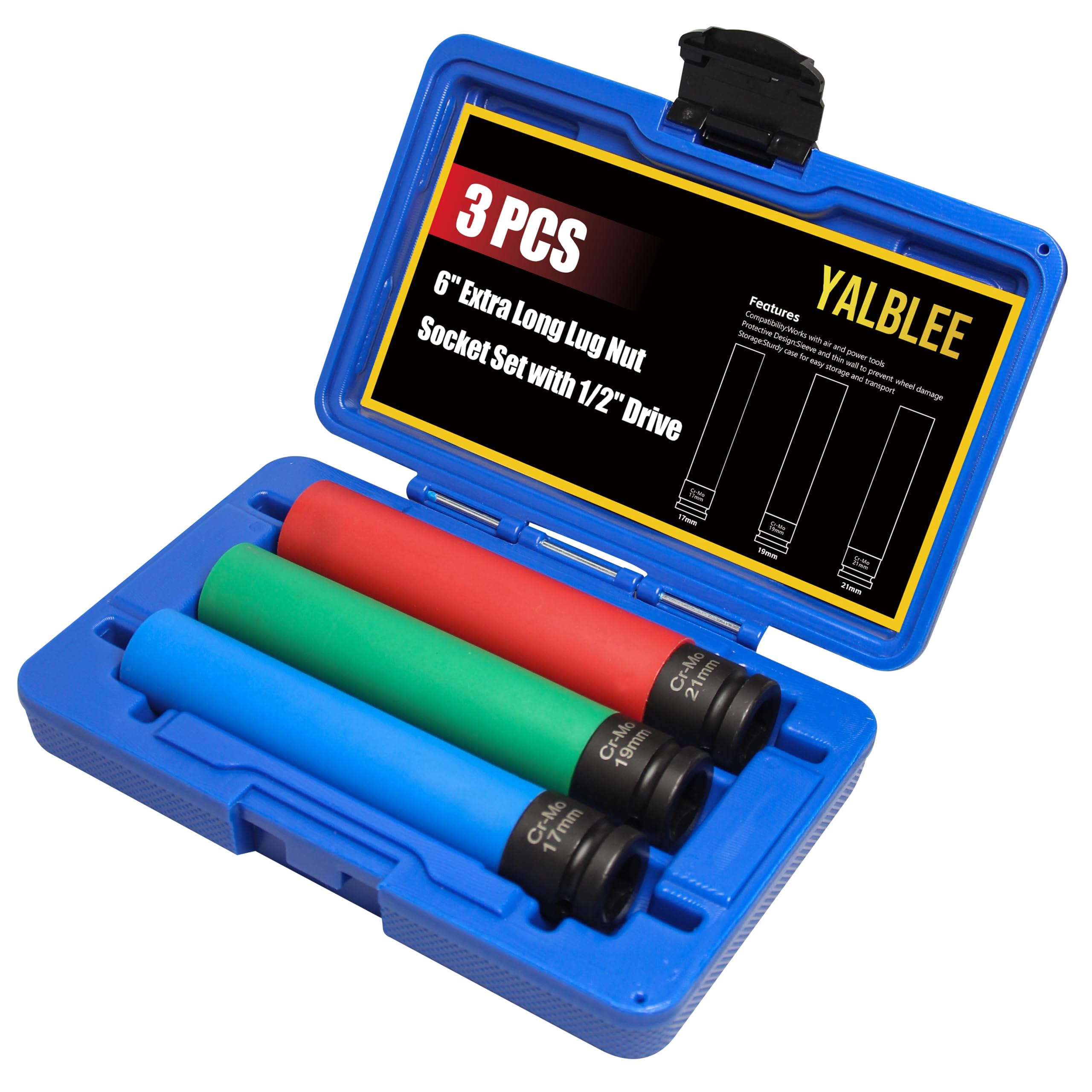 Yalblee 3 PCS Extra Long Lug Nut Socket Set, 1/2" Drive Impact Sockets ...