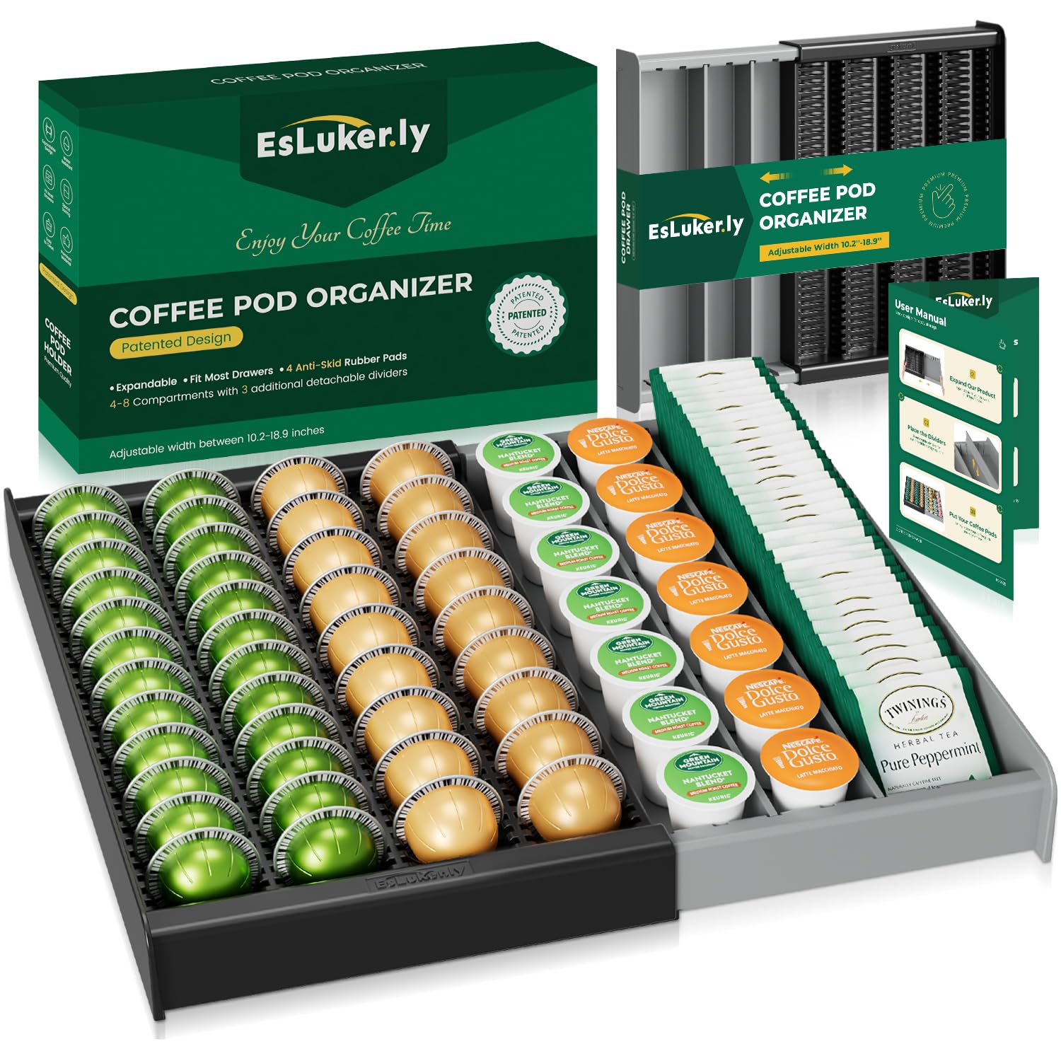 EsLuker.ly K Cup Coffee Pod Holder Organizer, Plastic Coffee Tea Drawer ...