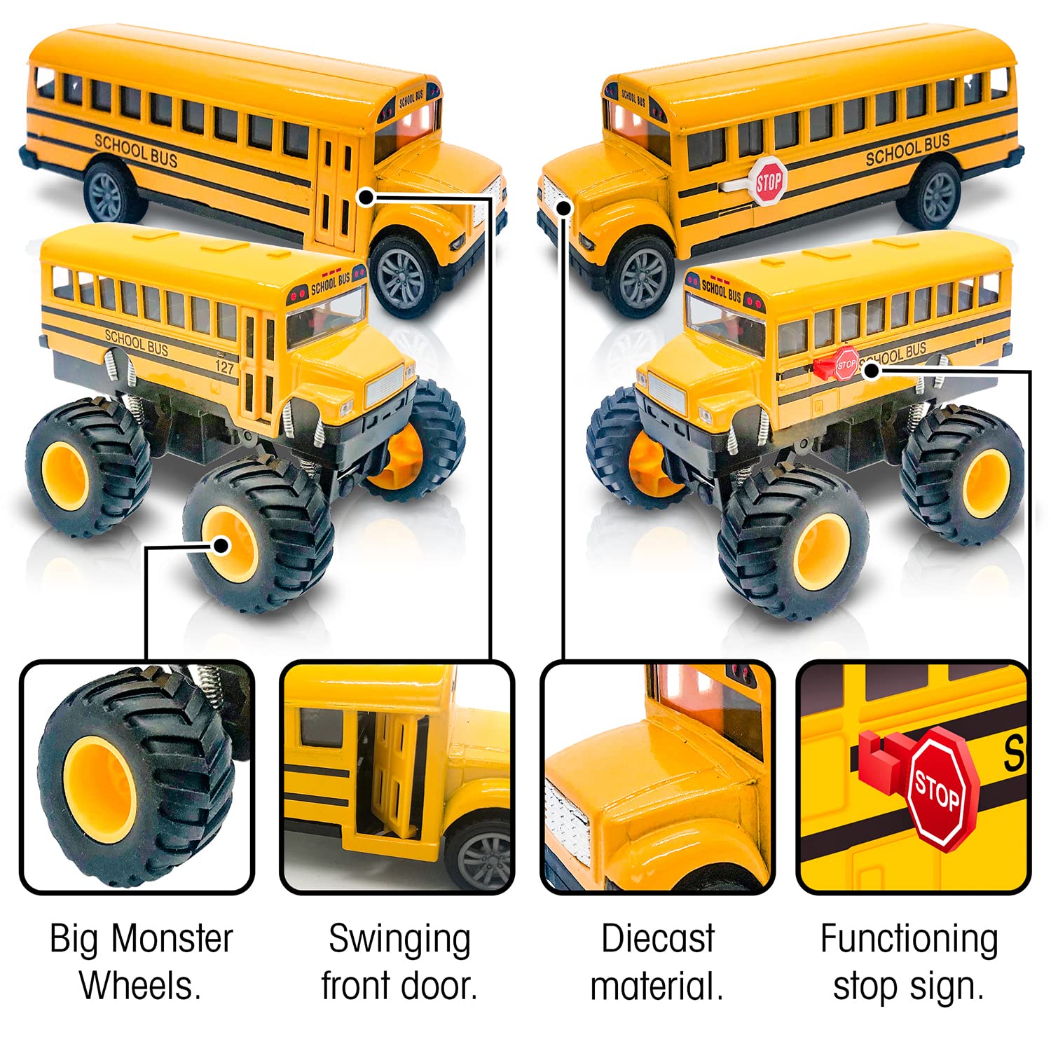 Mua ArtCreativity 5 Inch Pull Back School Bus Toy Set - Set of 2 - includes 5 Inch Monster-Wheel ...