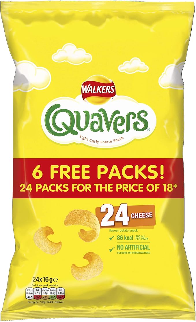 Walkers Snack Foods Quavers Cheese Snacks, Multipack, 16 g, Pack of 24 ...