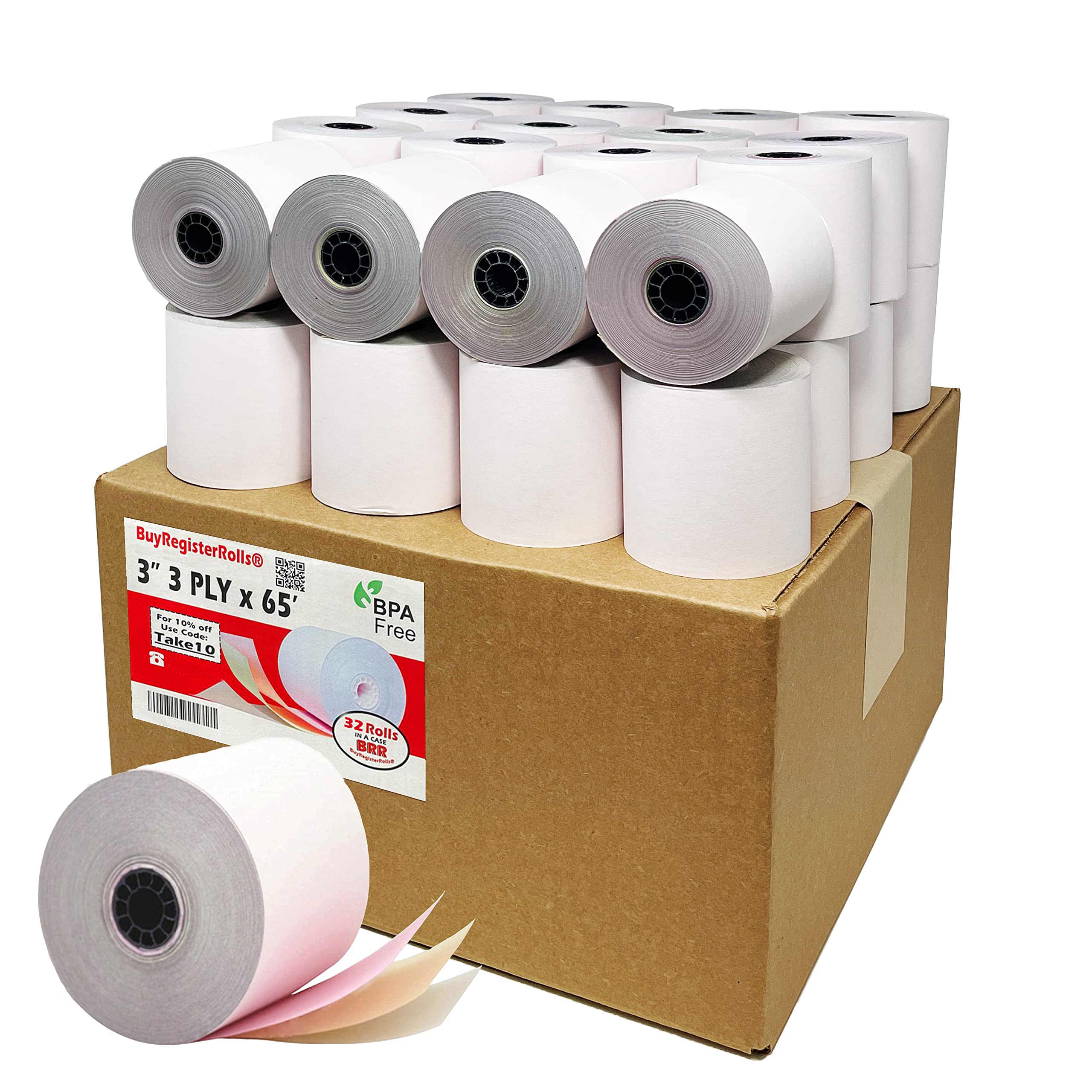 Mua (32 Rolls) 3-ply 3" inch 65' Feet White/Canary/Pink Carbonless ...