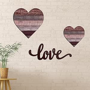 Amazon.com: Chitidr 3 Pieces Heart Shaped Wood Sign Heart-Shaped Wooden ...
