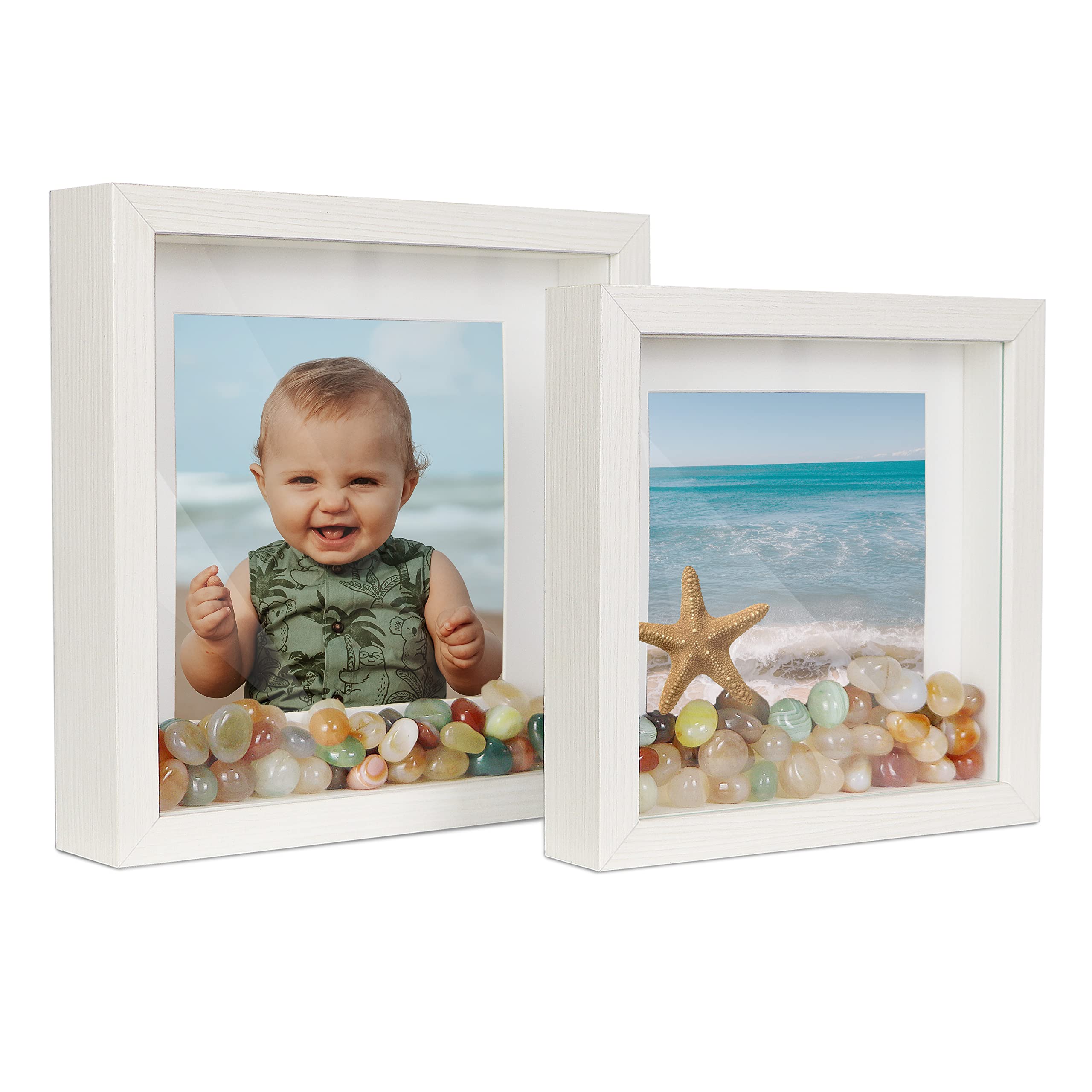 Shampsen White Shadow Box Frame 8x8 7x7 Square Box Frame with Mat, for ...