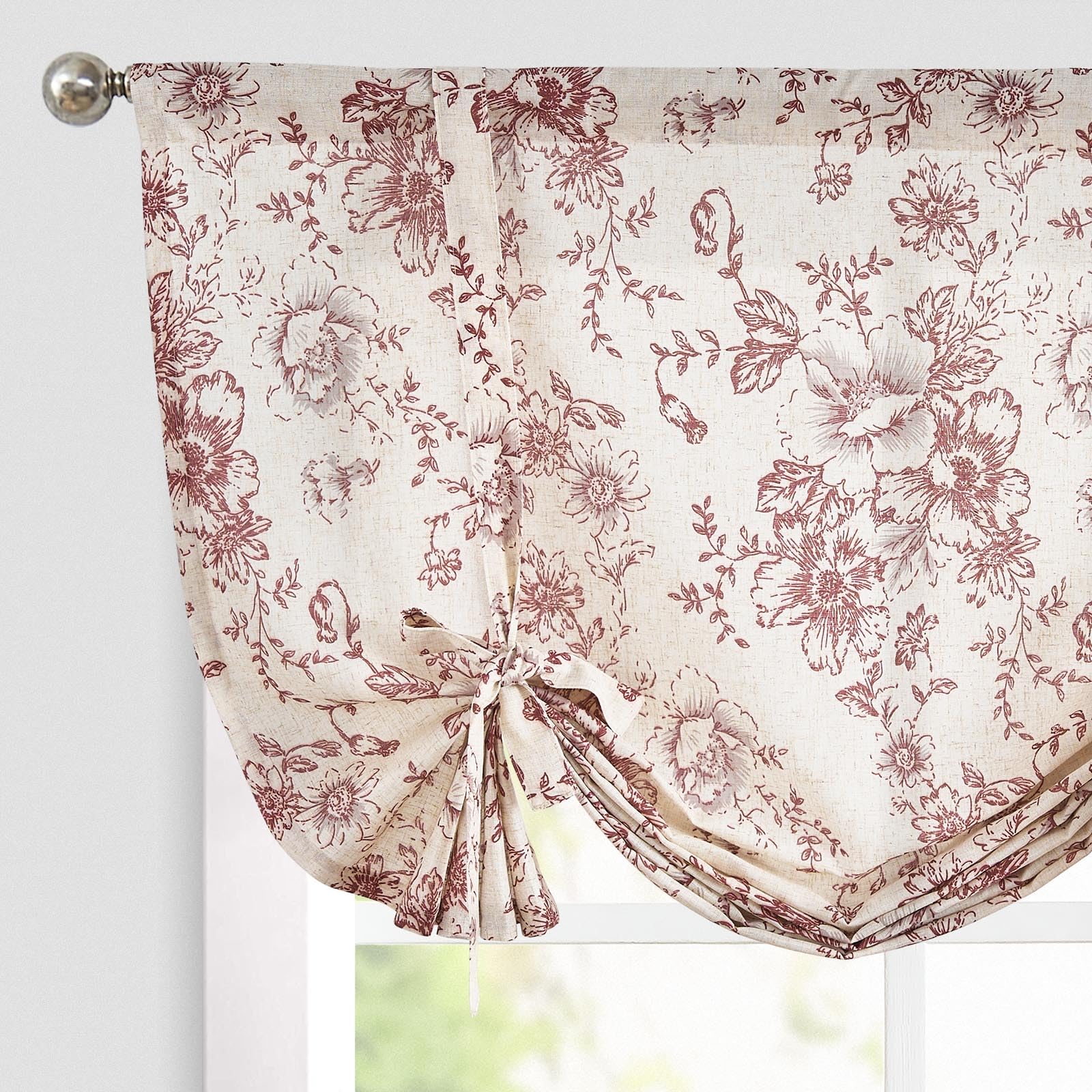 JINCHAN Tie Up Valance Floral Linen Valance for Windows Farmhouse ...