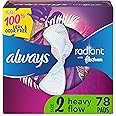 Amazon.com: Always Radiant Pads, Size 2, Heavy Flow Absorbency, Light ...