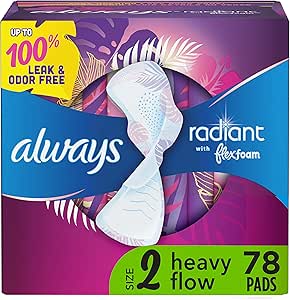 Amazon.com: Always Radiant Pads, Size 2, Heavy Flow Absorbency, Light ...