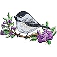 Chickadee - Bird - Sitting on Branch - Facing Left - Embroidered Iron ...