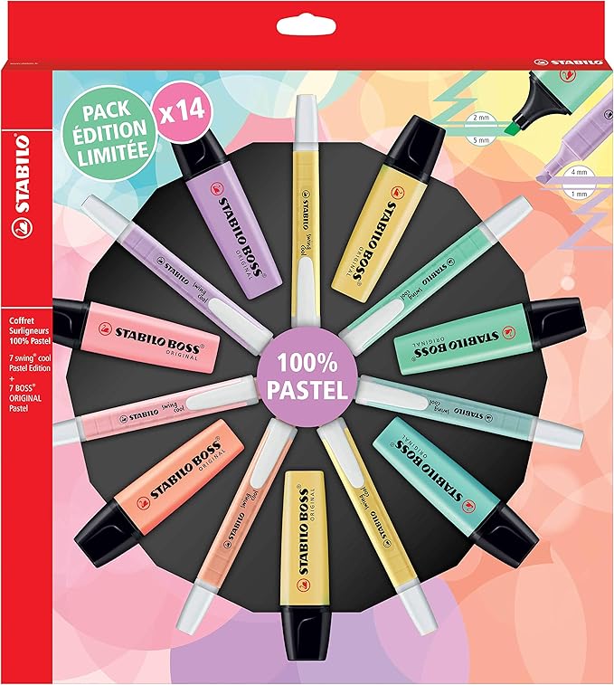 Stabilo Pastel Highlighter - Box of 14 100% Pastel Highlighters: 7 ...