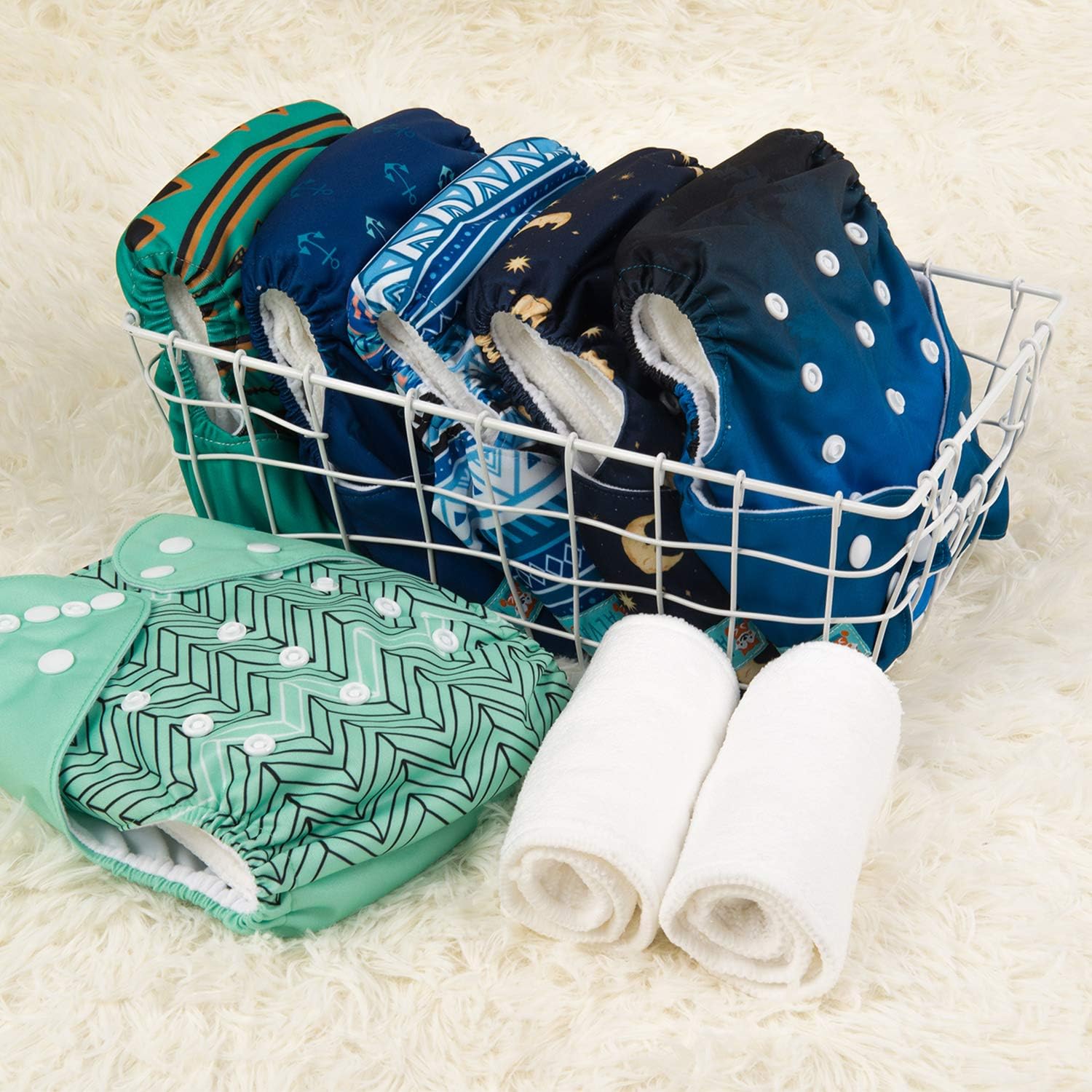 Alva Baby Reuseable Washable Pocket Cloth Diaper 6 Nappies + 12 Inserts ...