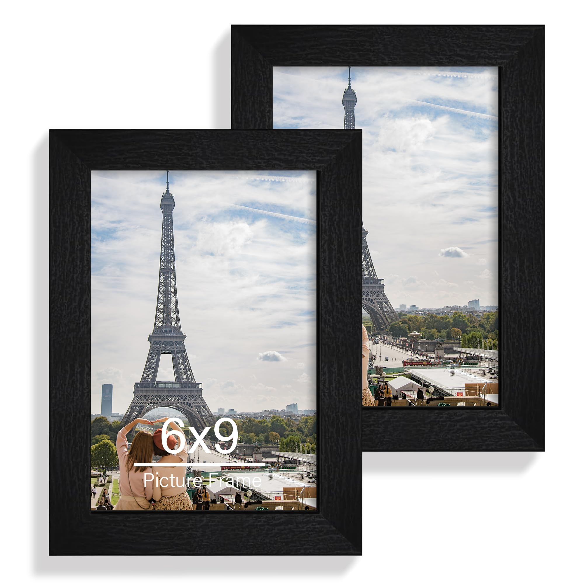 Hongkee 6x9 Picture Frame Set of 2, Made of Real Glass and Rustic Black ...