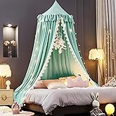 Amazon.com: Kertnic Bed Canopy for Girls, Ruffled Soft Pink Princess ...