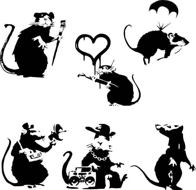 Banksy Serie di topi grandi 2, Set di 6 adesivi da parete, Black, 20cm ...