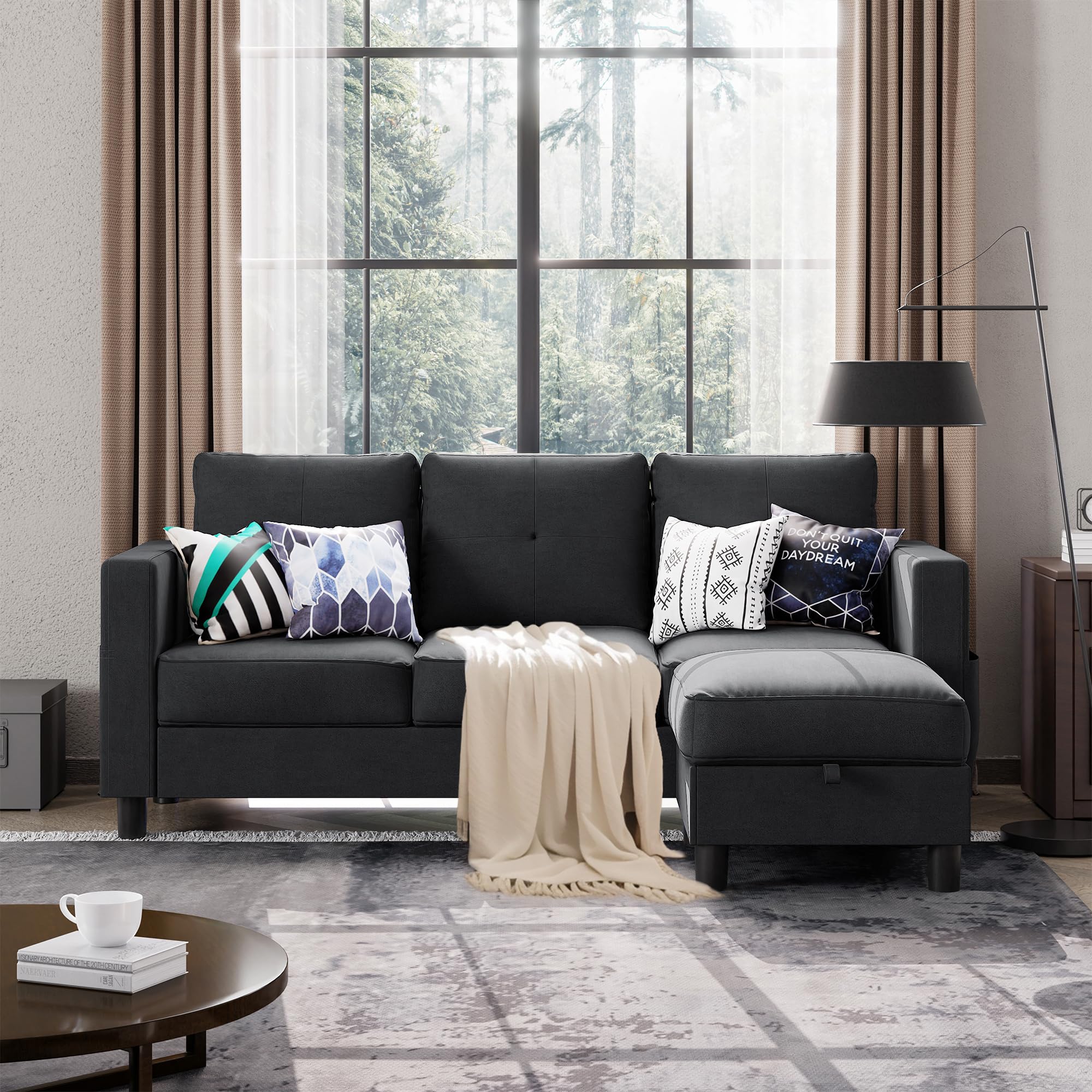 Shintenchi Convertible Sectional Sofa Couch, Modern Linen Fabric L ...