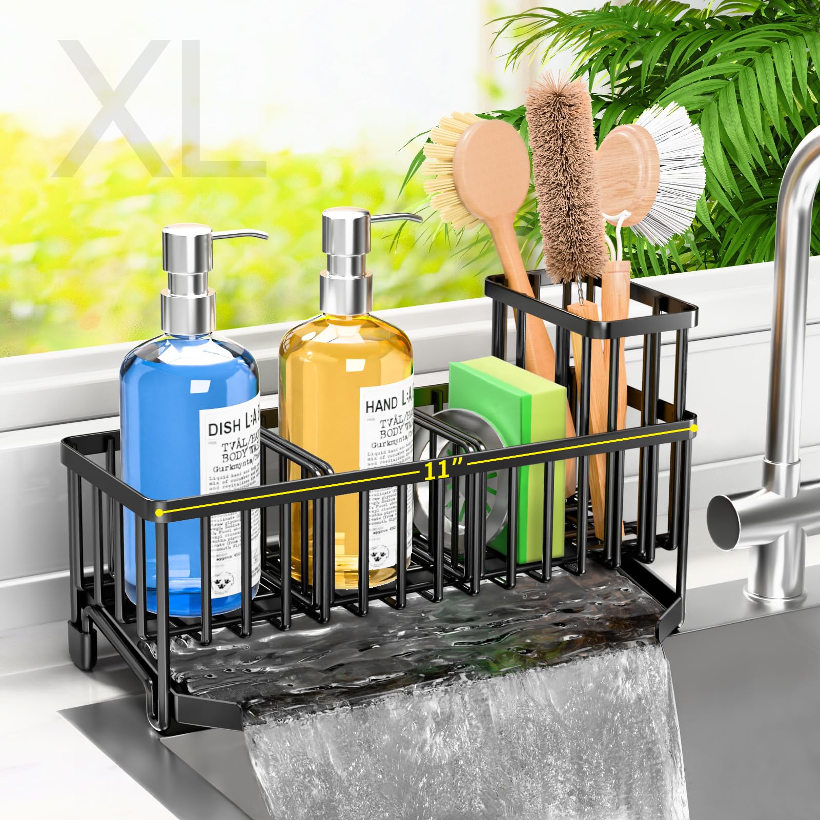 TomCare Extra Large 11'' Sink Caddy With Drain Tray Non-slip Kitchen ...