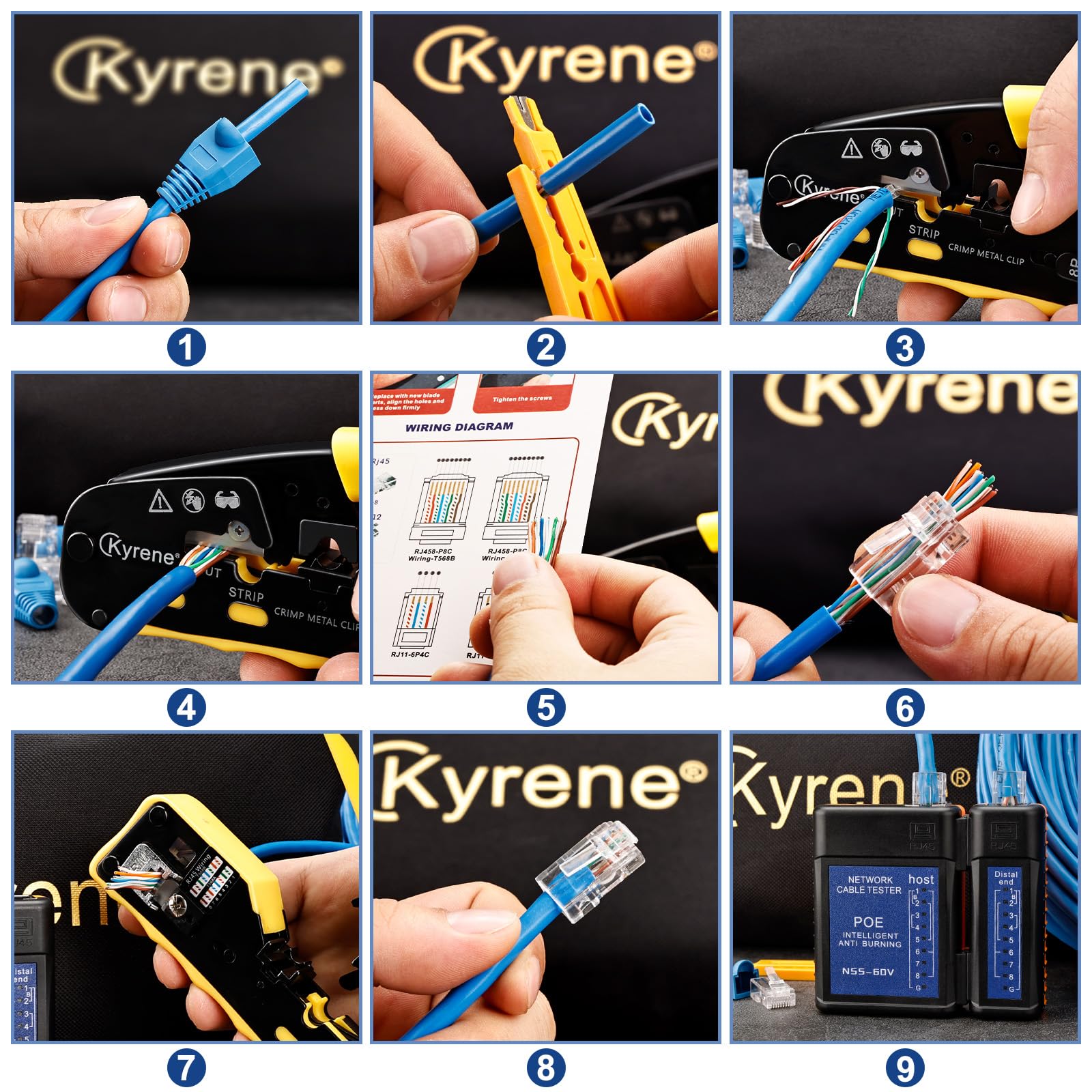 Mua Kyrene パススルー RJ45 圧着工具キット Cat5 Cat5e Cat6 圧着工具キット Kyrene パススルー RJ45 ...