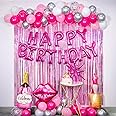 Amazon.com: Hot Pink Birthday Decorations for Women with Banner, Fringe Curtains, Feminine ...