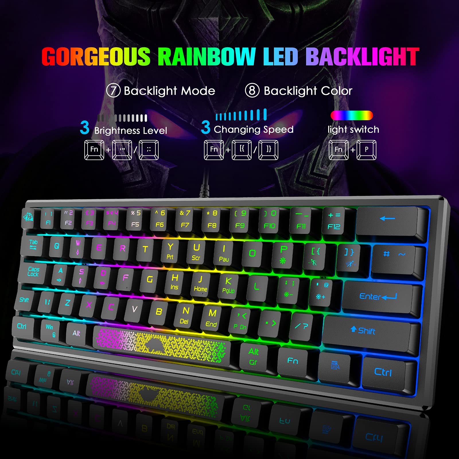 Mua ZIYOU LANG K61 60% Gaming Keyboard Mini Portable with Rainbow RGB ...