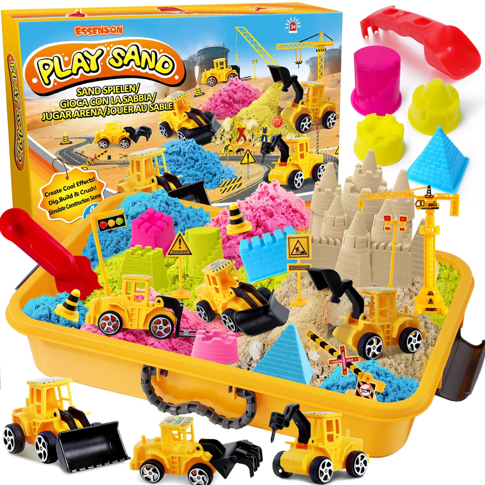 ESSENSON Sensory Bin - Play Sand Kit with Construction Set Toy Truck ...