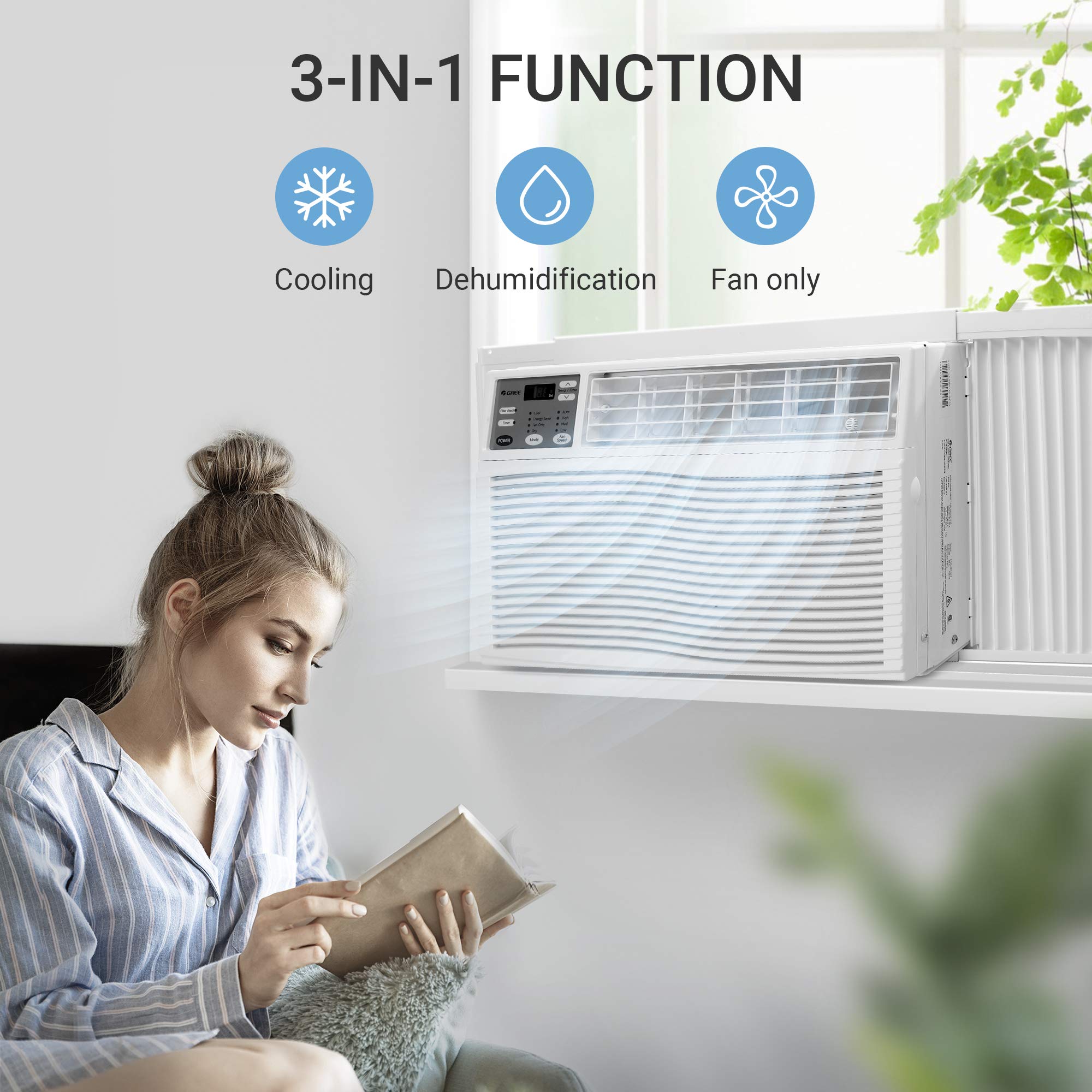 Gree 8000 BTU Window Air Conditioner with Remote Control, 3 in 1 Mini ...
