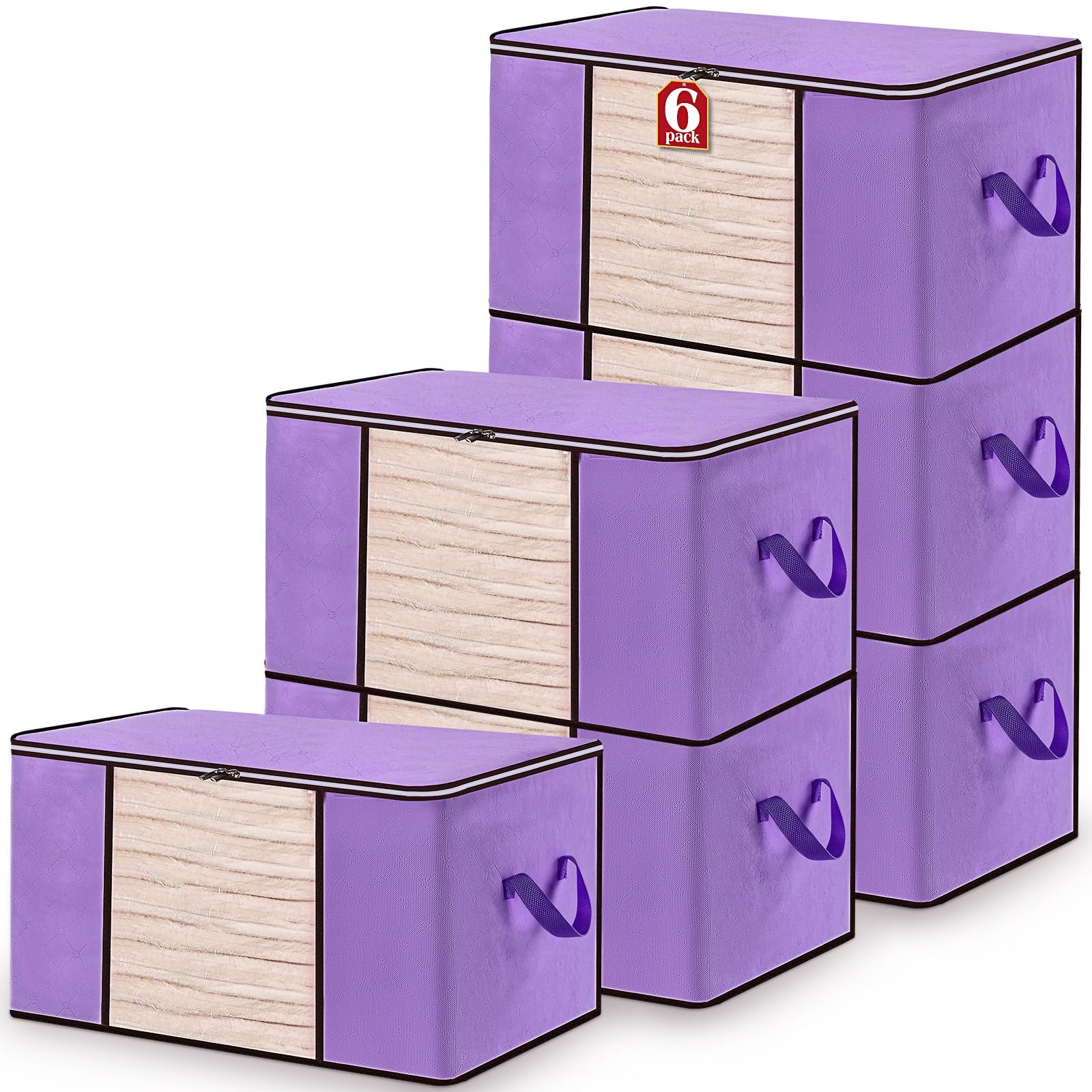 Sunnymove 6 Pack 90L Clothes Storage Bags Dorm Storage Containers with ...