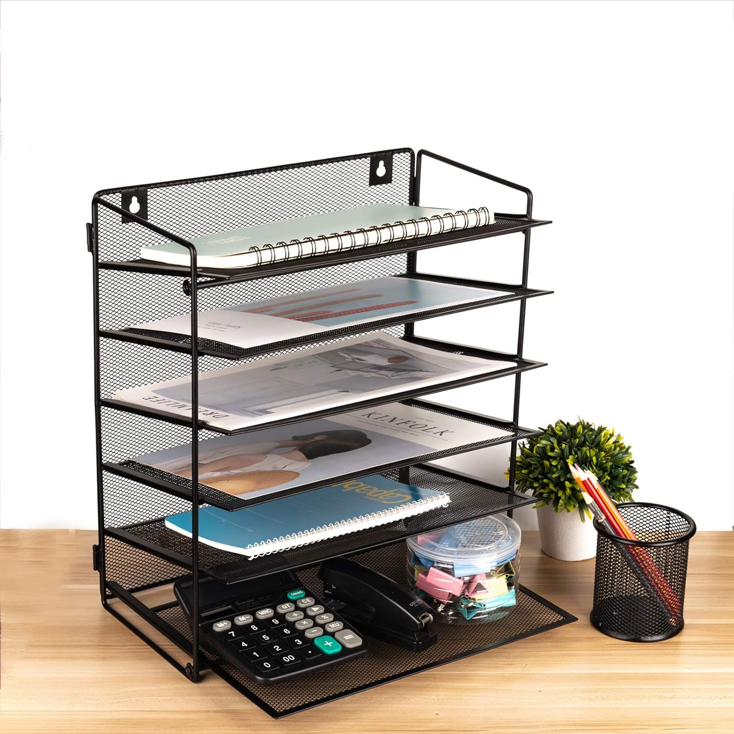 VANRA 6-Tier Metal Mesh Desktop File Sorter Organizer Wall Mount ...