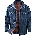 Flygo Mens Flannel Lined Denim Jacket Snap Cowboy Cut Western Classic Slim Fit Vintage Heavy ...