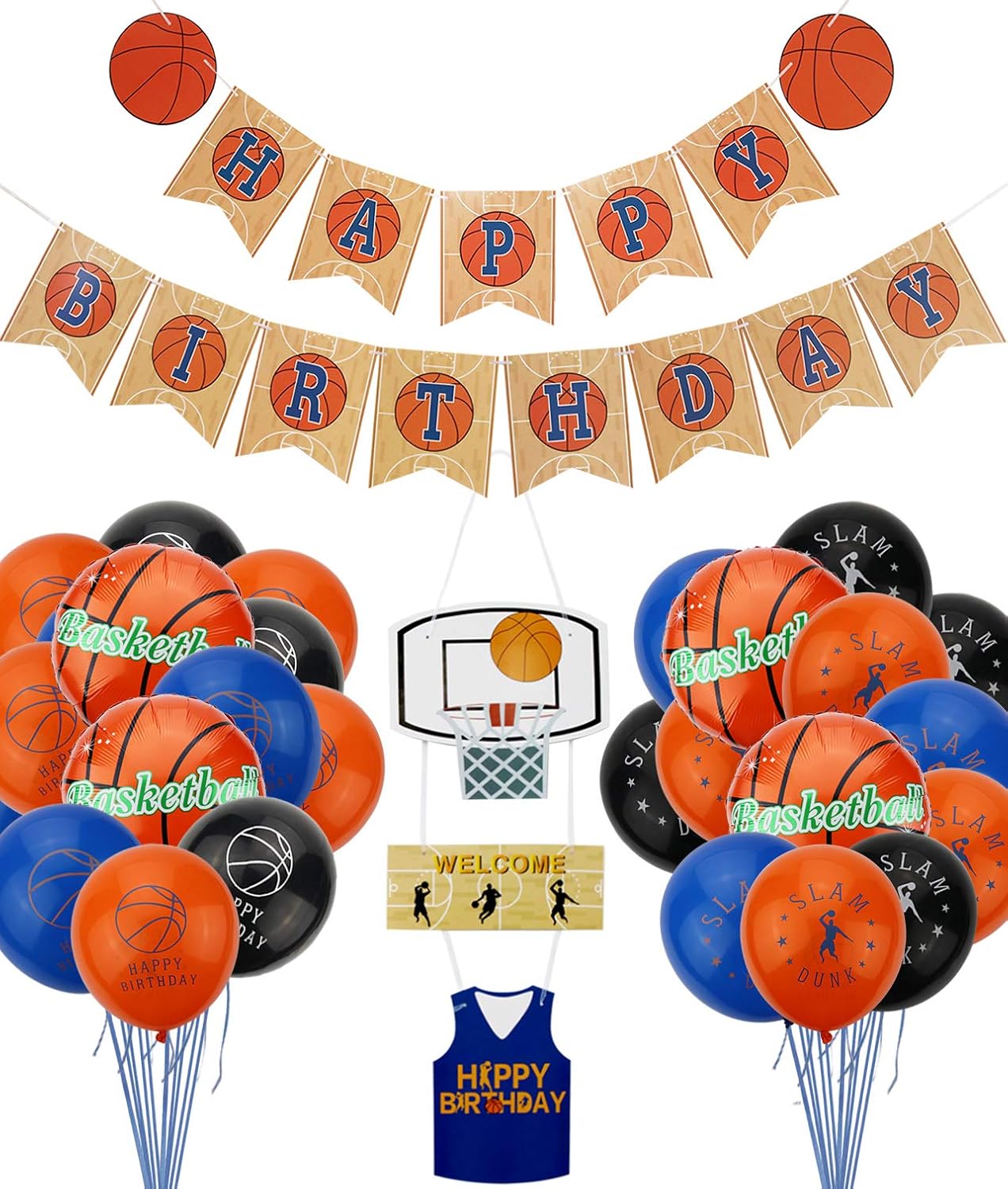 Amazon.com: Basketball Party Supplies HAPPY BIRTHDAY Basketball Banner ...