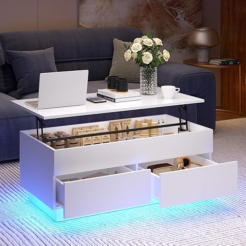 HOMMPA 40'' Lift Top Coffee Table for Living Room, White Coffee Tables ...