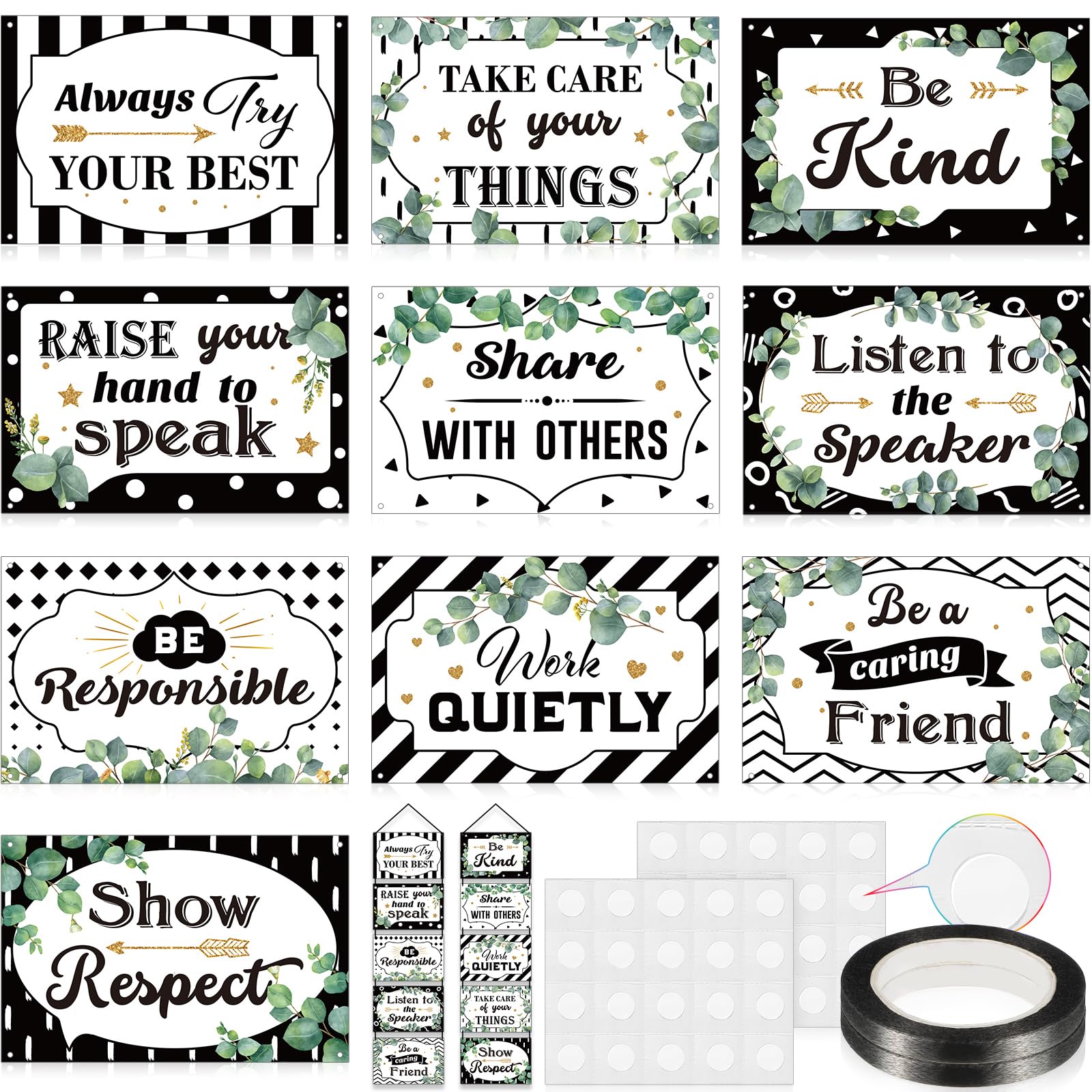 Mua Pajean 10 Pcs Eucalyptus Classroom Rules Posters with Motivational ...