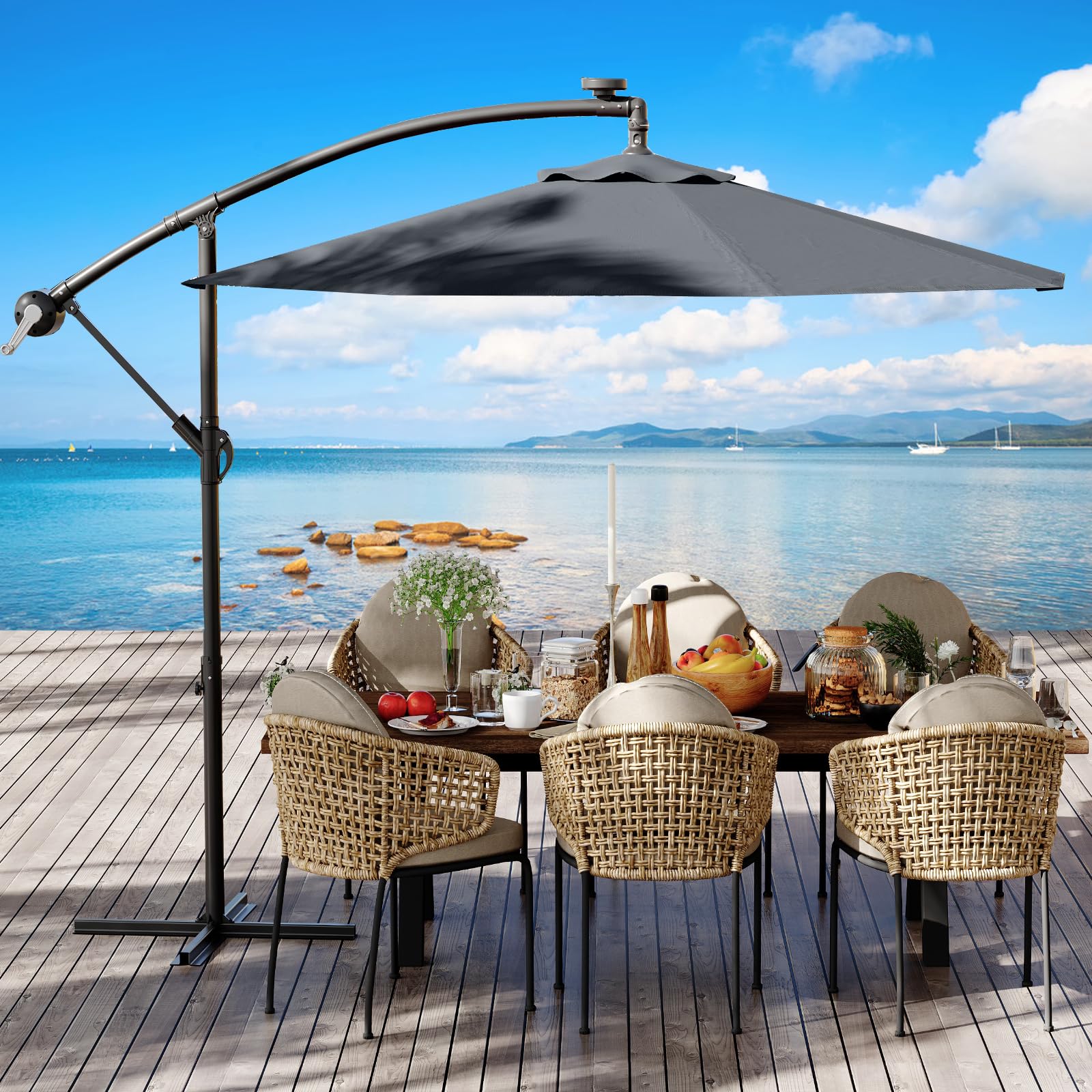 HarmonyHealth 10FT Cantilever Patio Umbrella with Cross Base, Outdoor Offset Market Umbrella ...