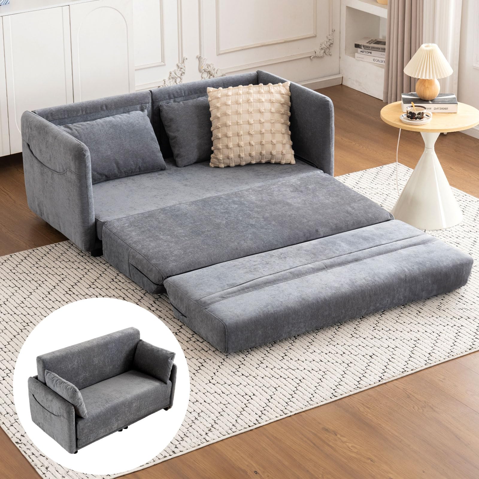 Mixcous 2 in 1 Floor Couch, 55" Full Size Convertible Folding Futon ...
