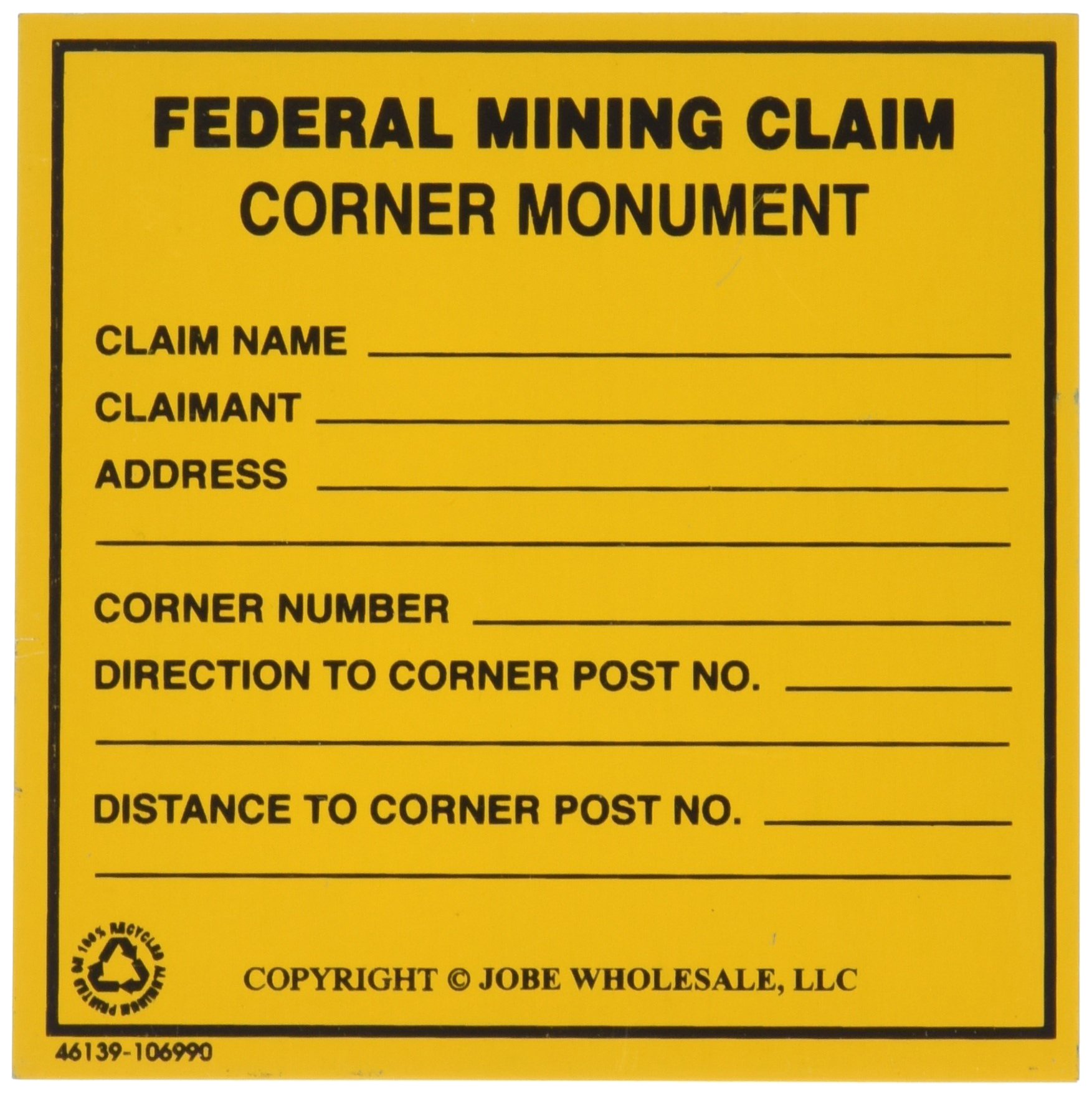 Federal Mining Claim Corner Monument Sign Gold Prospecting Equipment ...